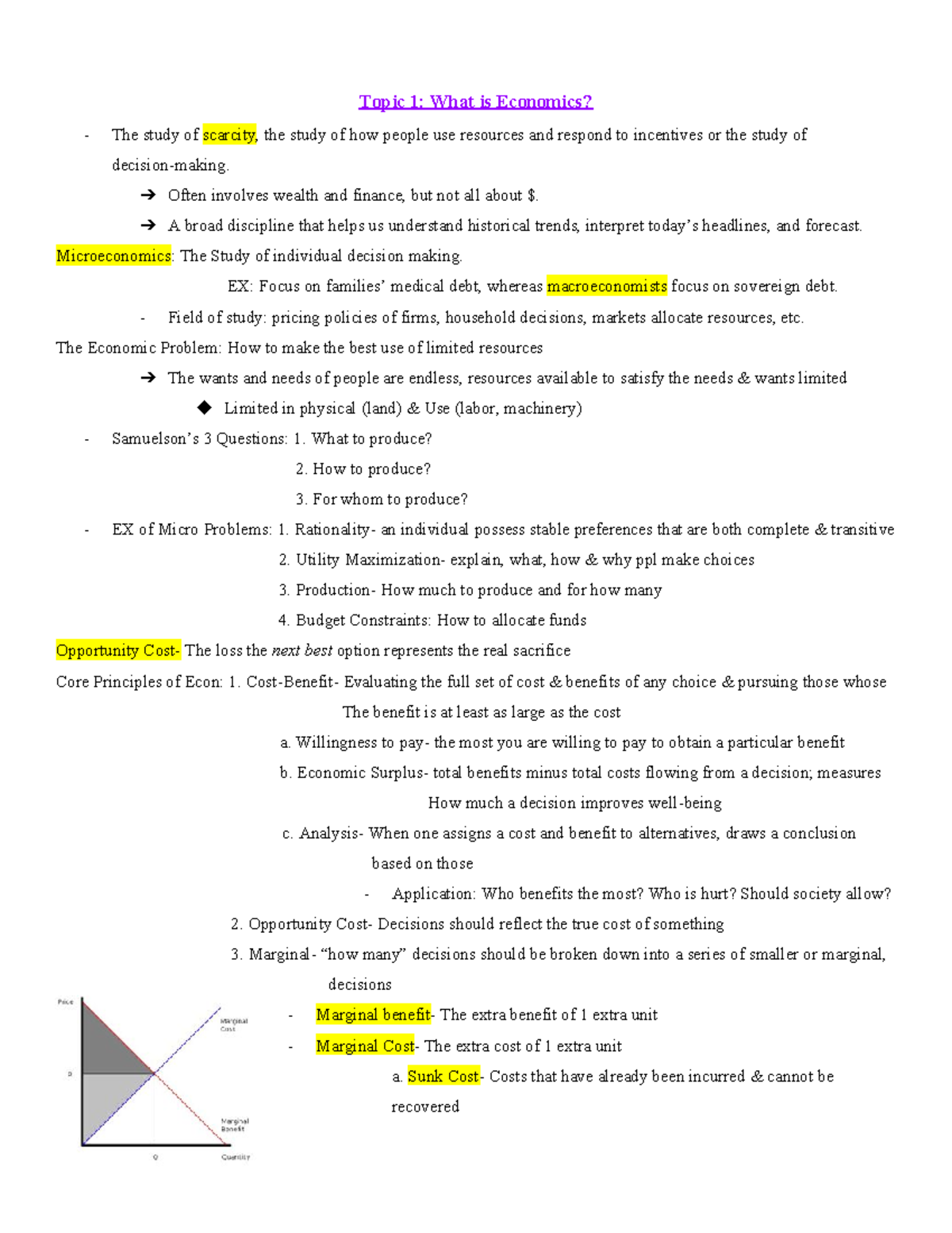 Econ Study Guide - Lecture notes 1-9 - Topic 1: What is Economics? The ...