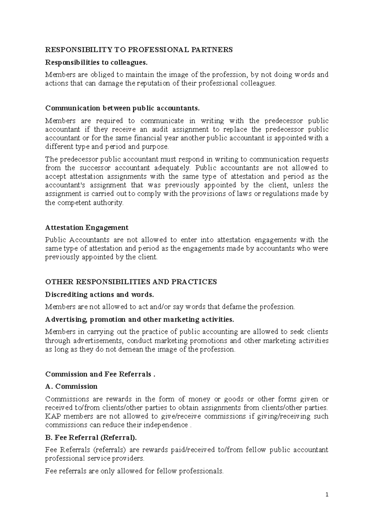Responsibility TO Professional Partners - RESPONSIBILITY TO ...