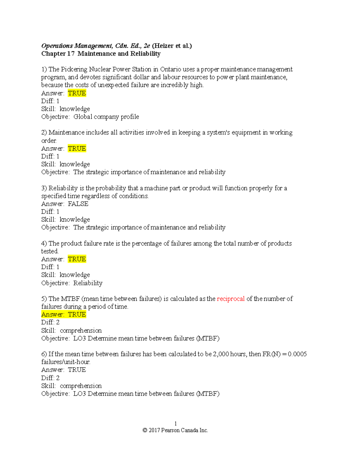 Chapter 17 - Operations Management, Cdn. Ed., 2e (Heizer et al ...