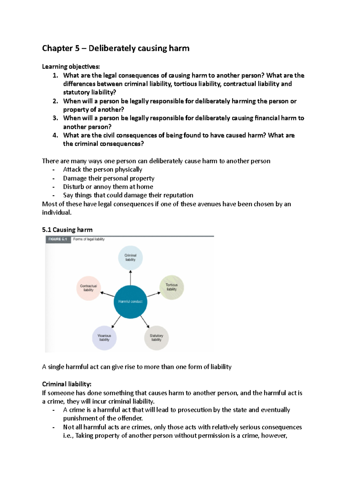 Chapter 5 – Deliberately causing harm docx - LAW 2497/2477 - RMIT ...