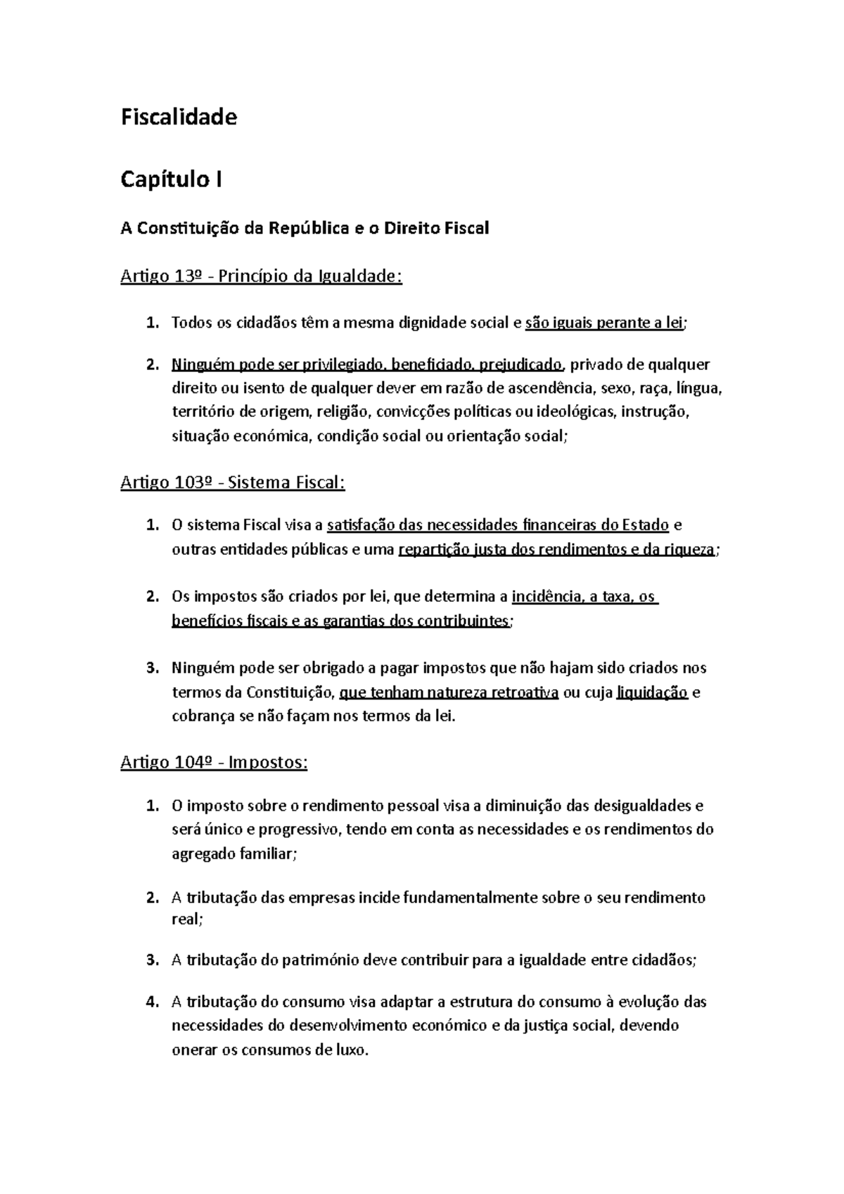 Fiscalidade resumo - Fiscalidade Capítulo I A Constituição da República ...