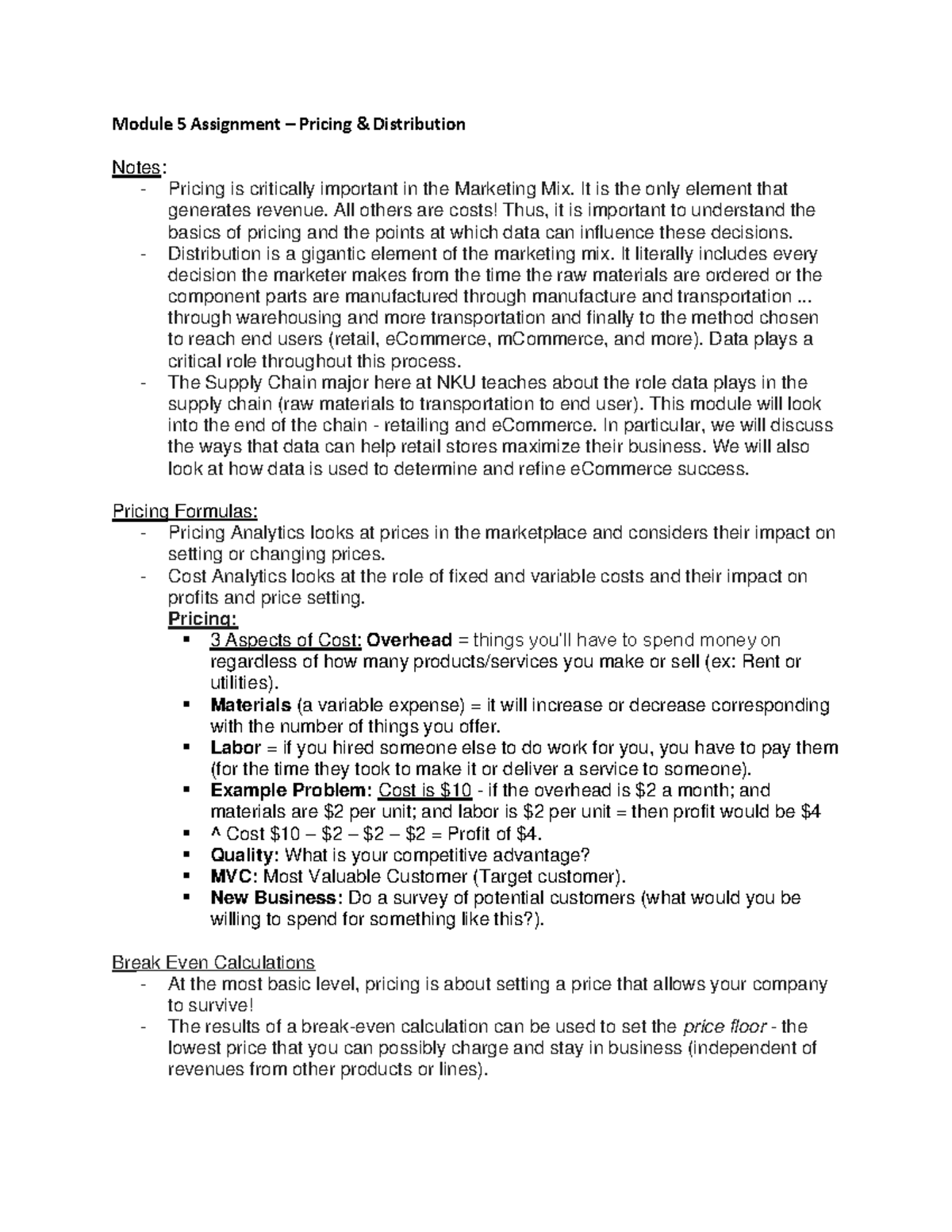 Module 5 Assignment_Pricing and Distribution - Module 5 Assignment ...