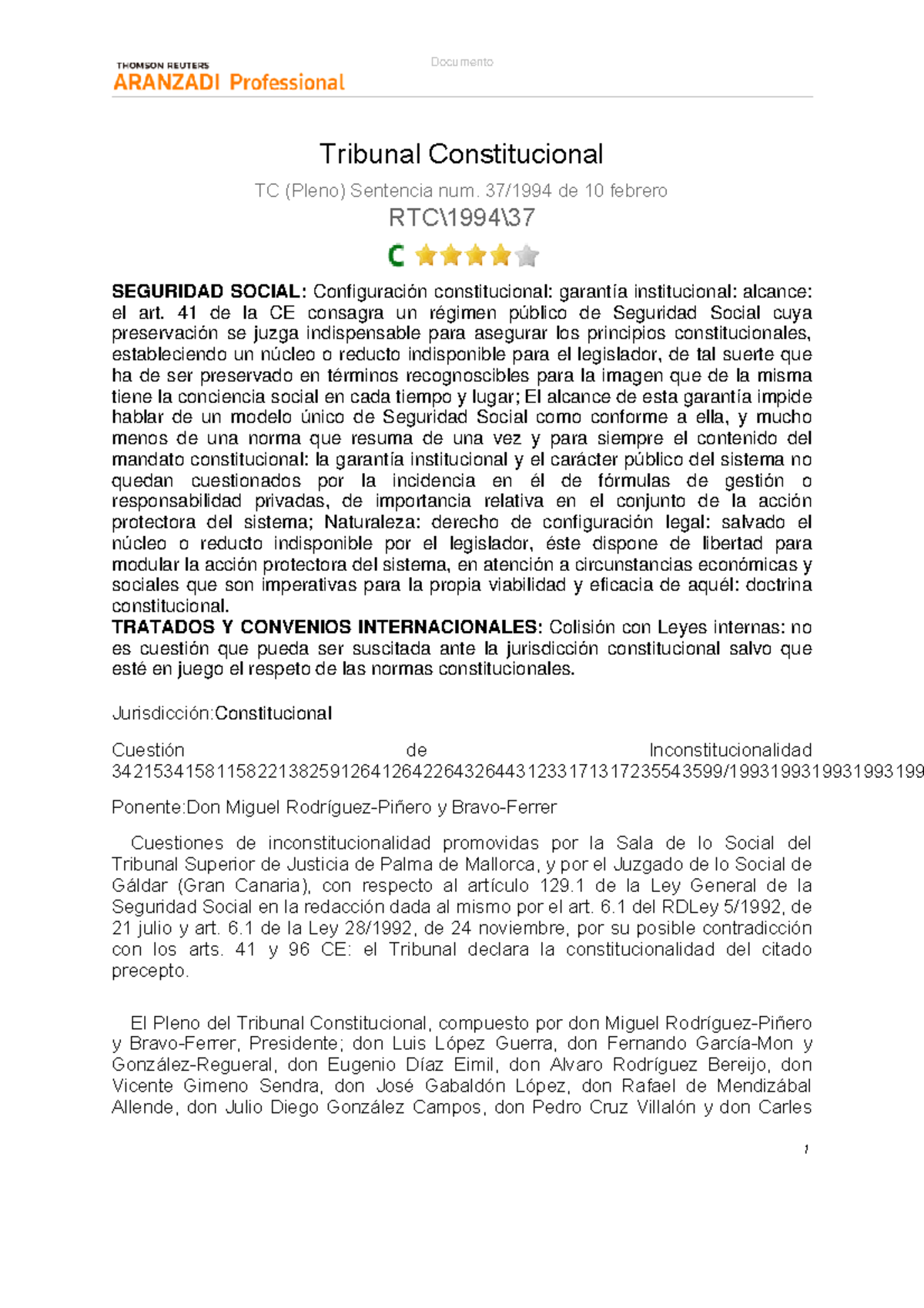 STC 37 1994 - ... - Tribunal Constitucional TC (Pleno) Sentencia num. 37/1994 de 10 febrero ...