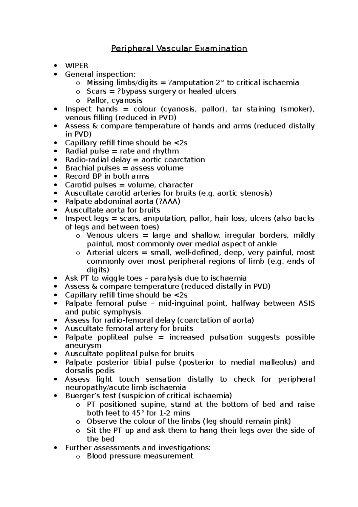 Peripheral Vascular Examination - aortic stenosis) Palpate abdominal ...