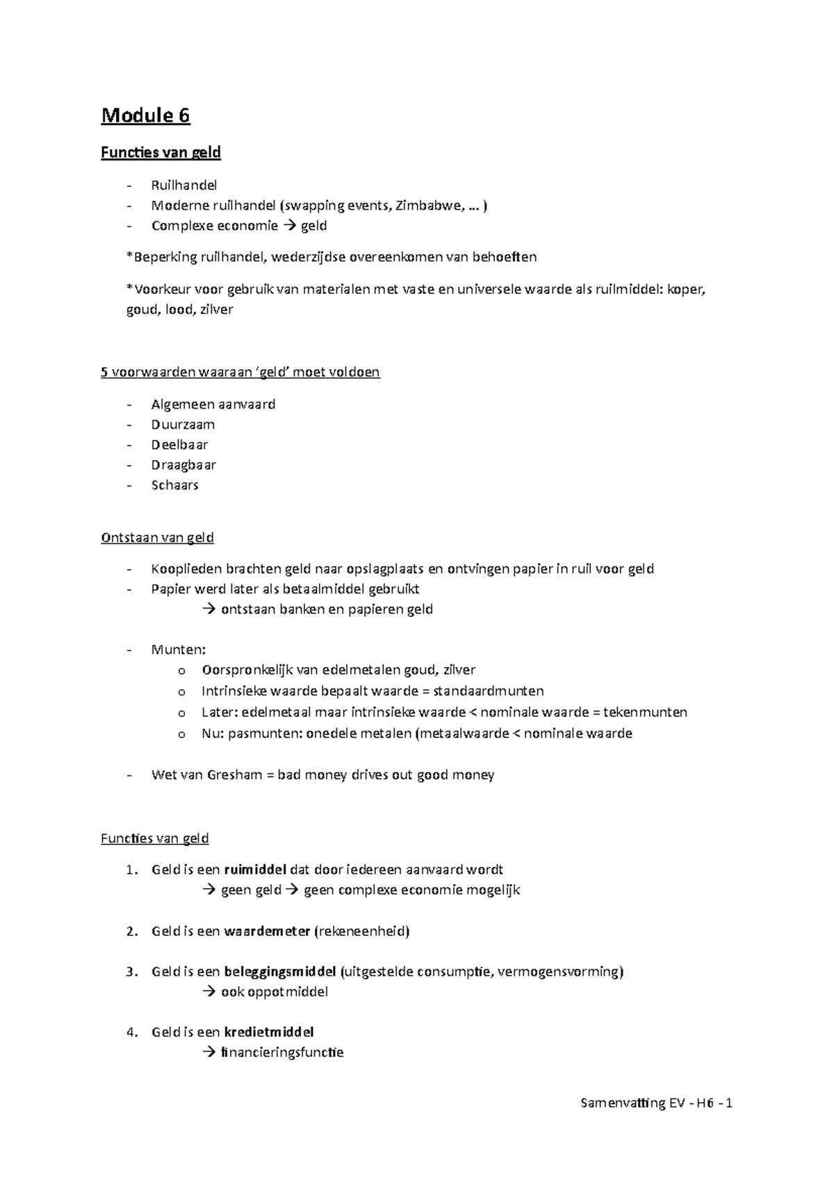 Samenvatting Module 6 - Kamal Kharmach - Module 6 Functies van geld ...