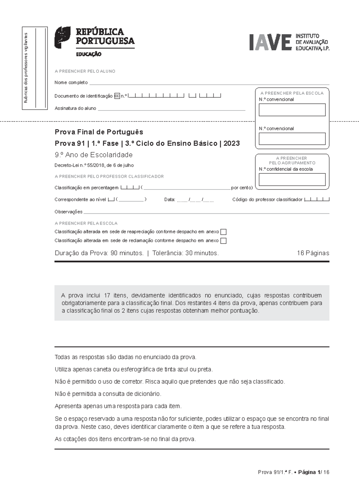 PF-Port91-F1-2023 net - A PREENCHER PELO ALUNO Nome completo Documento ...