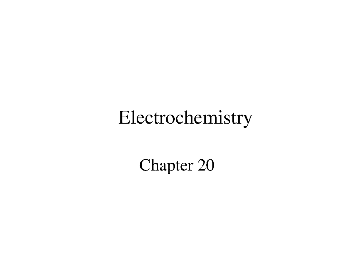 Chapter 20 - Electrochemistry - Electrochemistry Chapter 20 Chemical vs ...