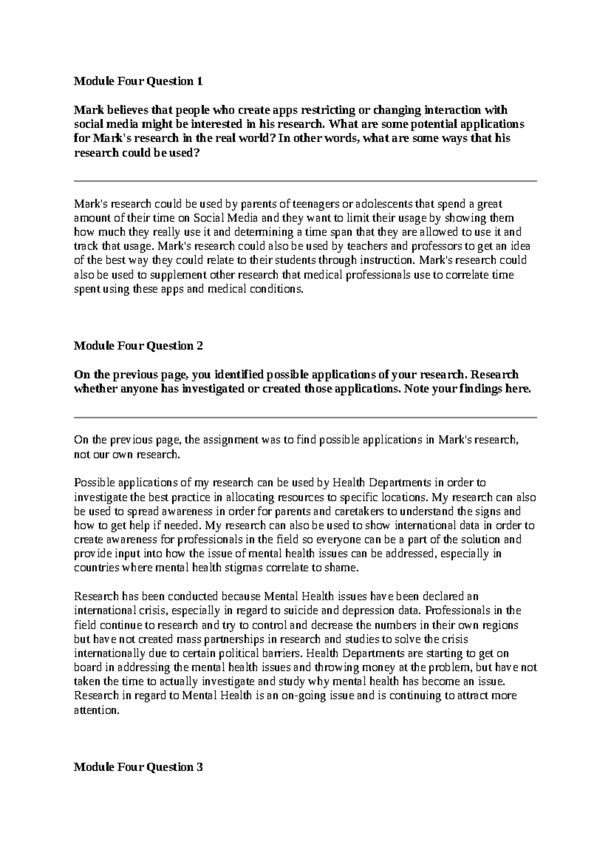 Module 4 Short Responses - Module Four Question 1 Mark believes that ...