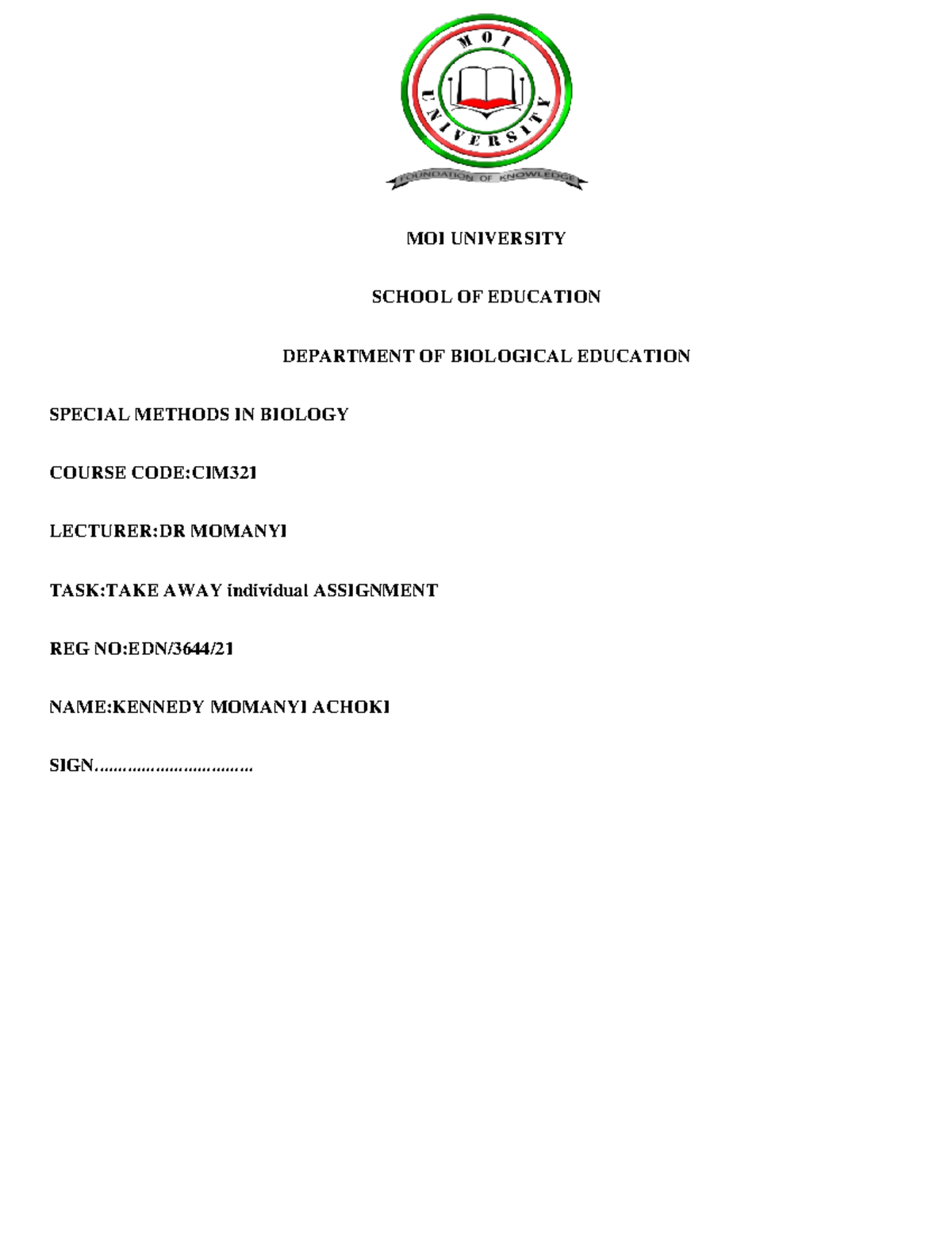 Objective OF TH - very useful - MOI UNIVERSITY SCHOOL OF EDUCATION ...