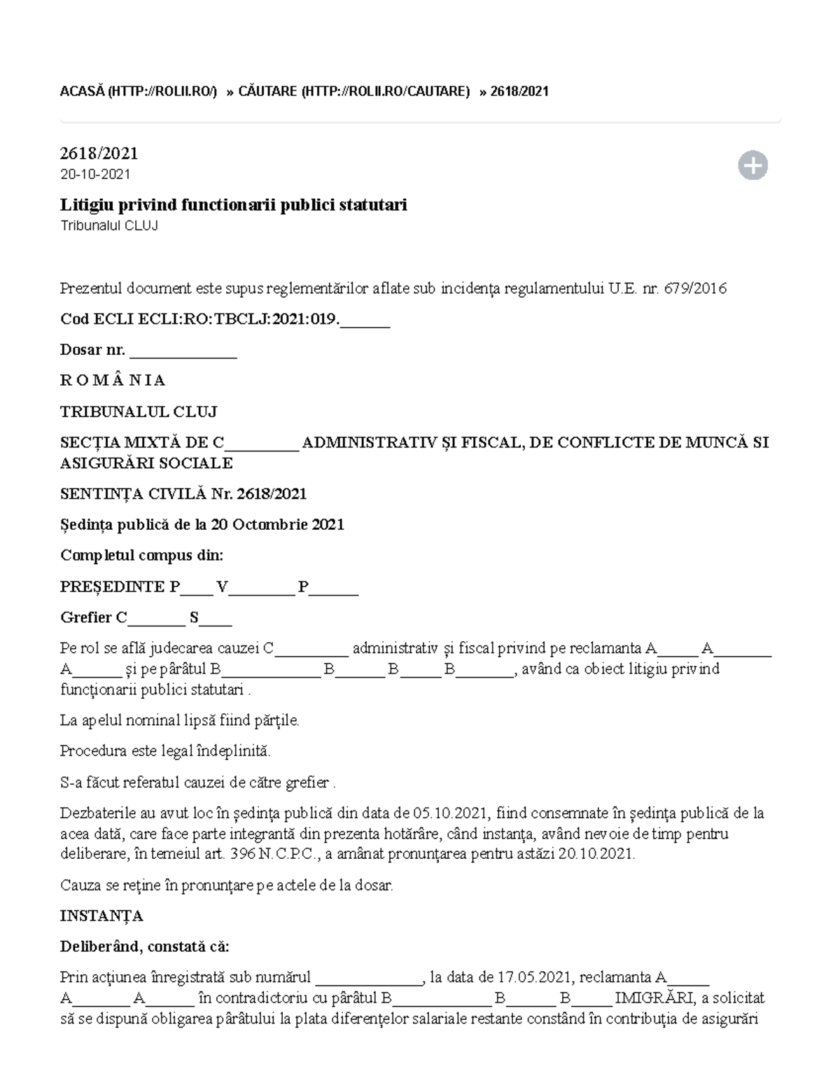2618 2021 litigiu privind functionarii publici statutari - Rolii ...