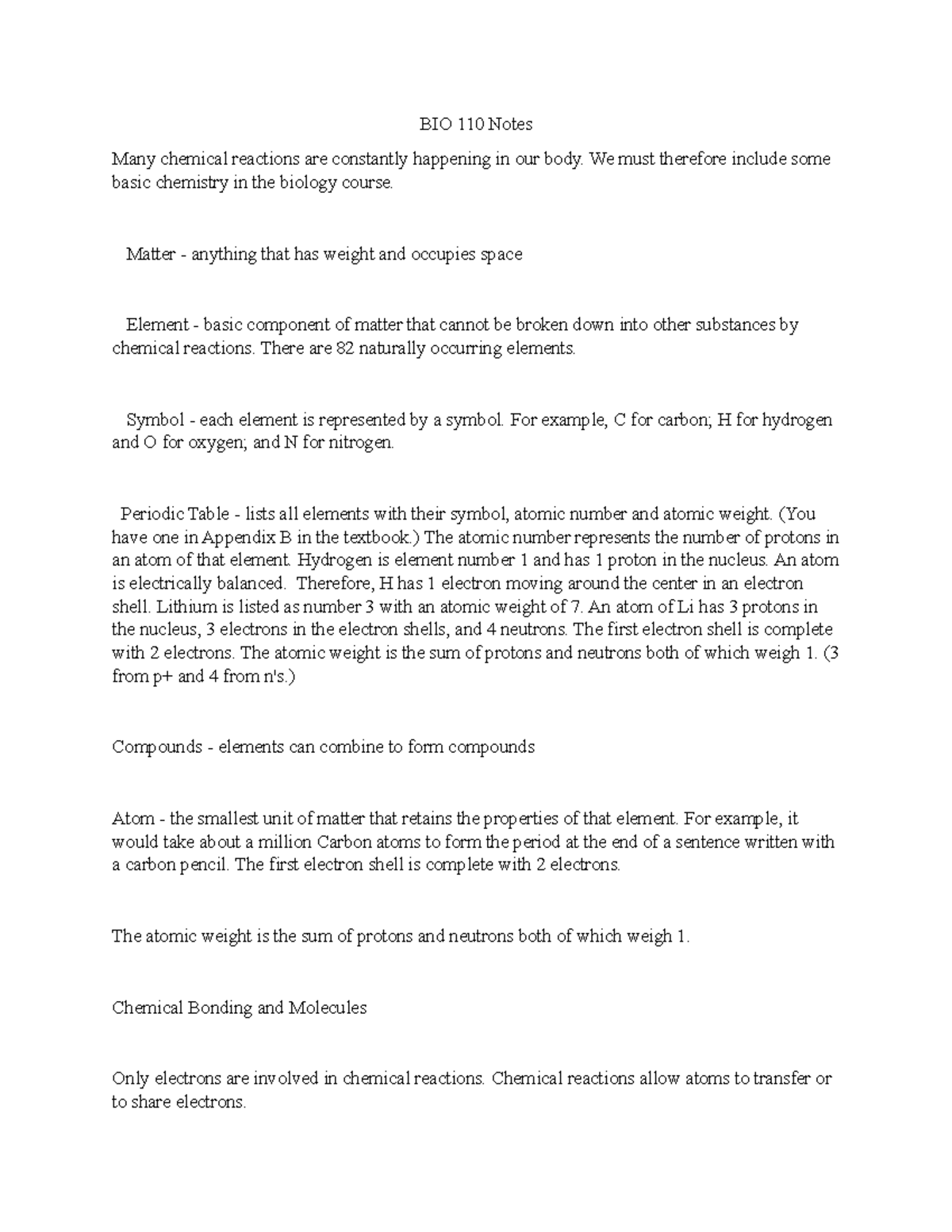 BIO 110 Notes - Name of Professor: Victor De Leon - BIO 110 Notes Many ...