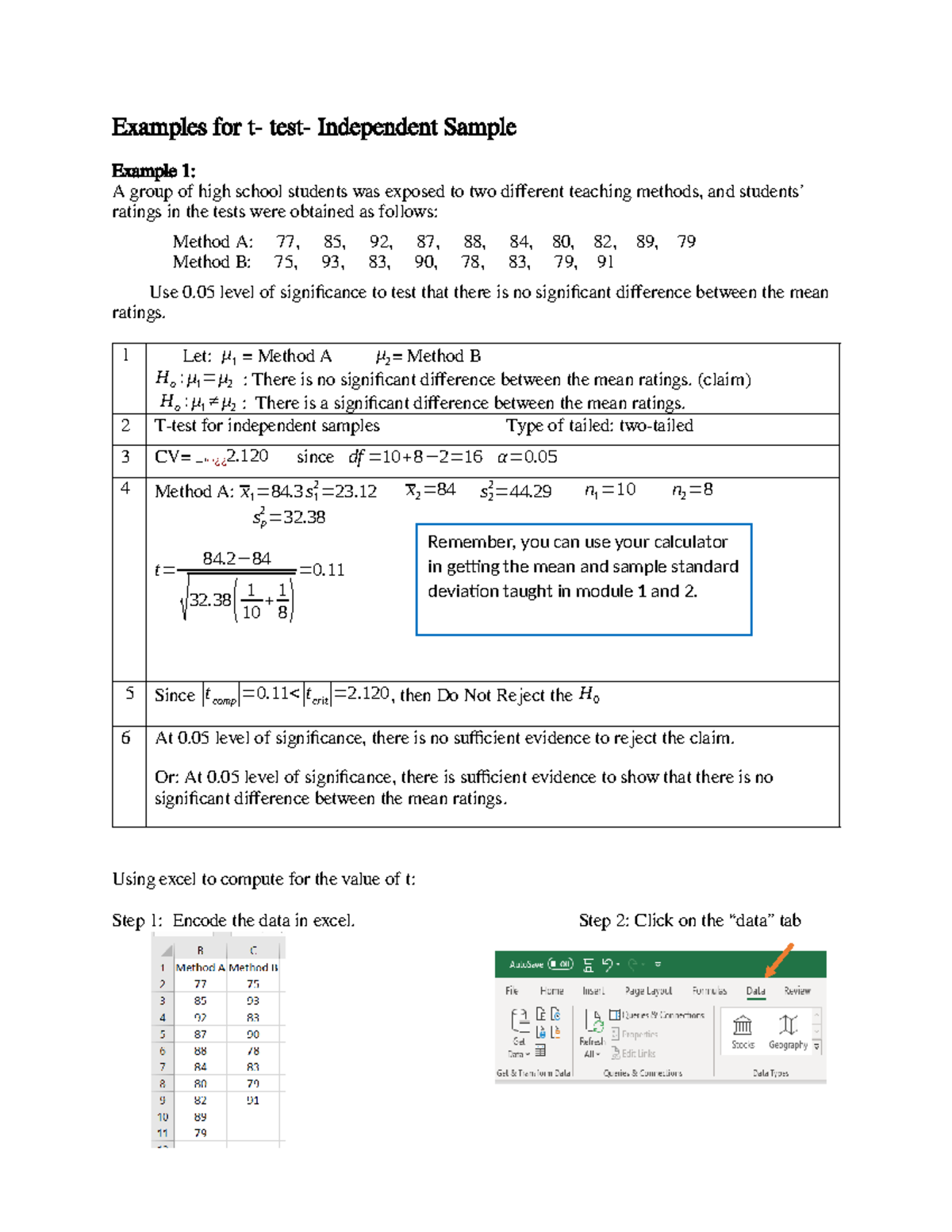 T-test for Independent Samples - Examples for t- test- Independent ...