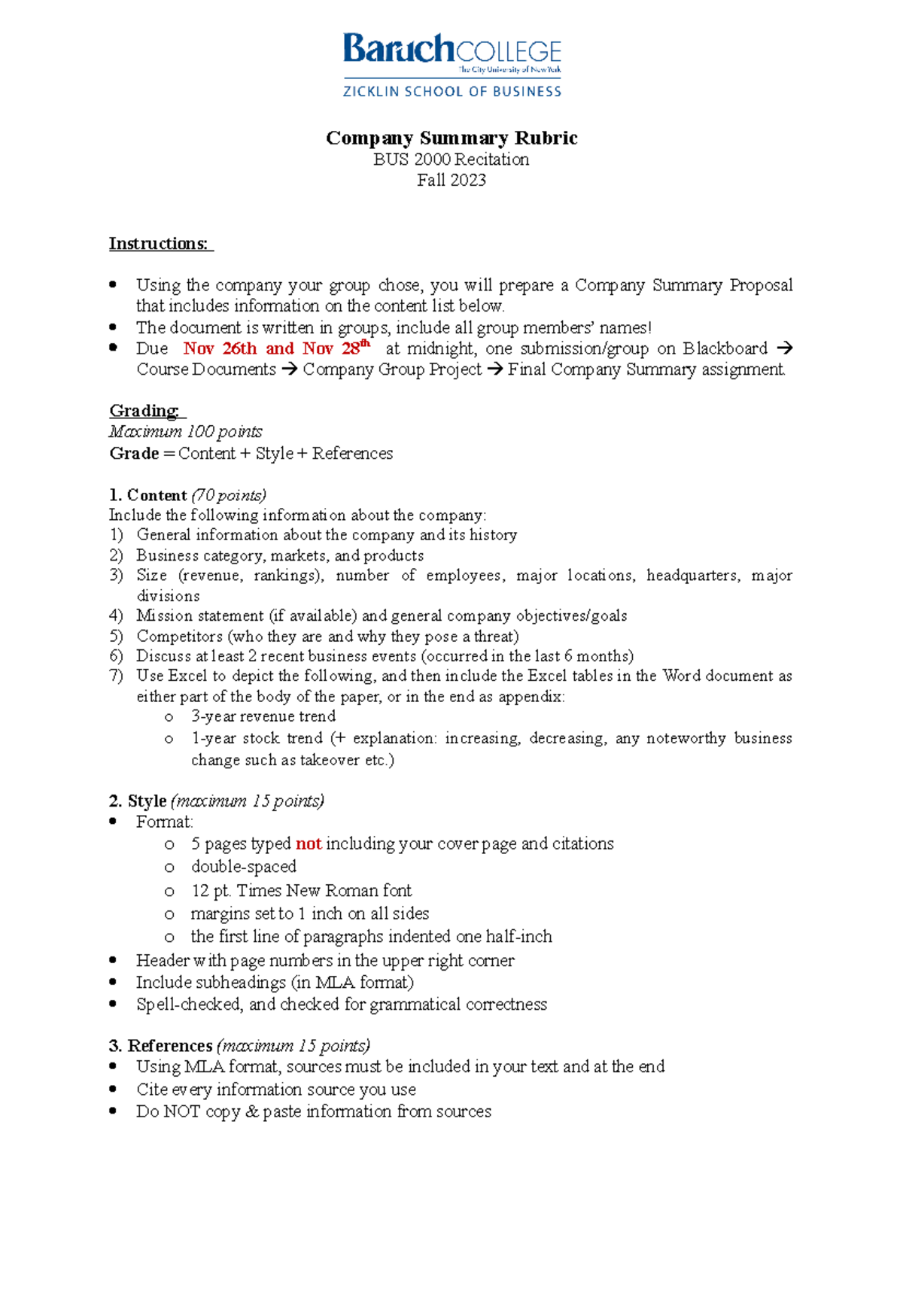 Company Summary (Final Paper) - BUS 2000 Fall 2022 - Company Summary ...