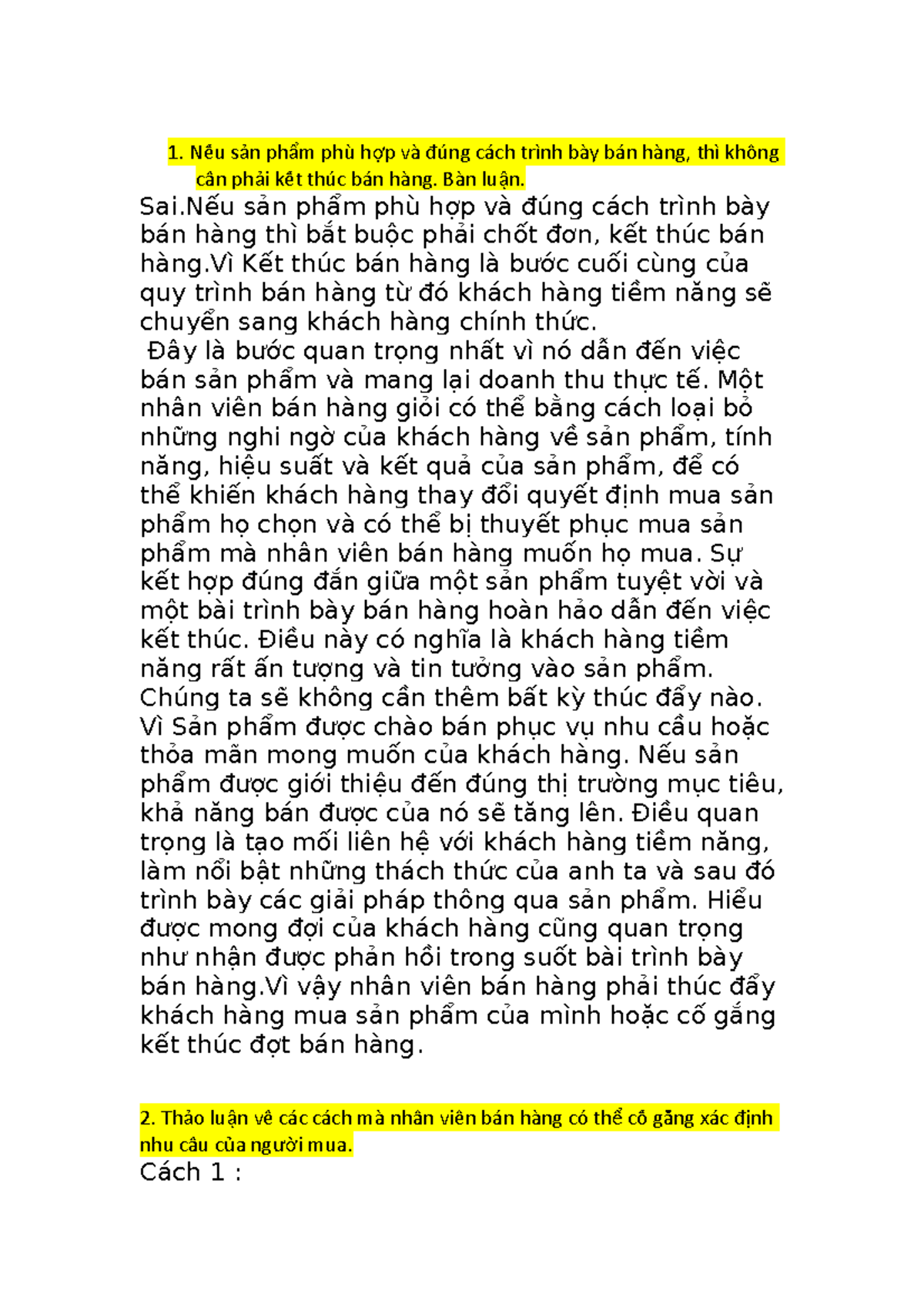 Nếu sản phẩm phù hợp và đúng cách trình bày bán hà - 1. Nếếu s n ph m phù h p và đúng - Studocu