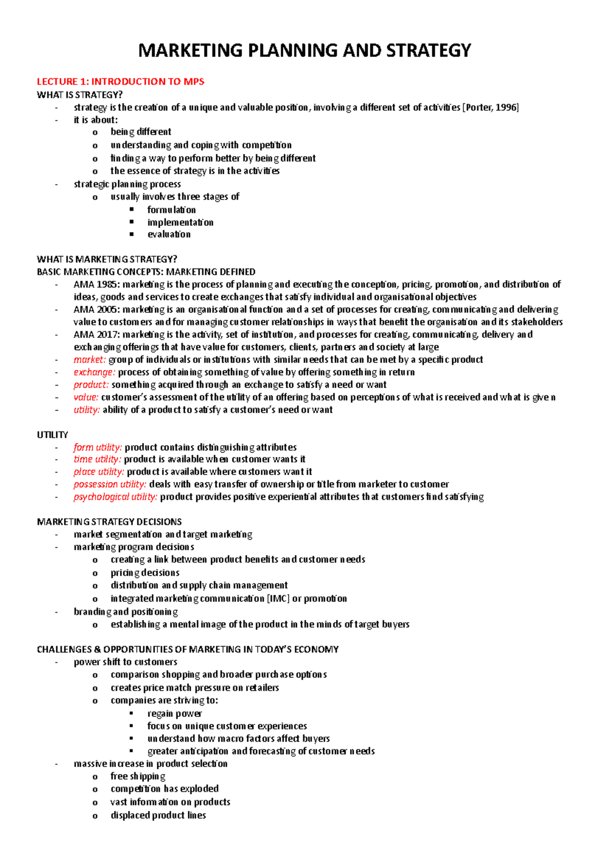 24415 mps lecture notes - MARKETING PLANNING AND STRATEGY LECTURE 1 ...