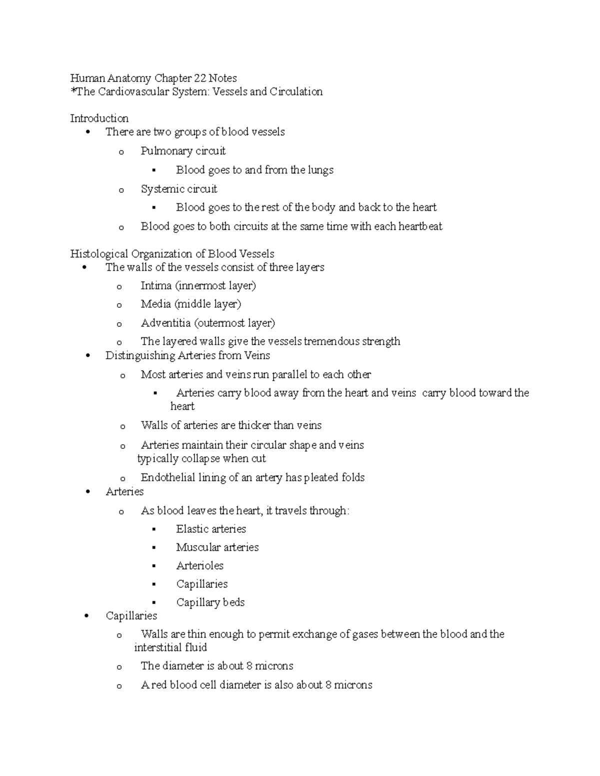 HCS212 Chapter 22 Notes - Human Anatomy Chapter 22 Notes *The ...