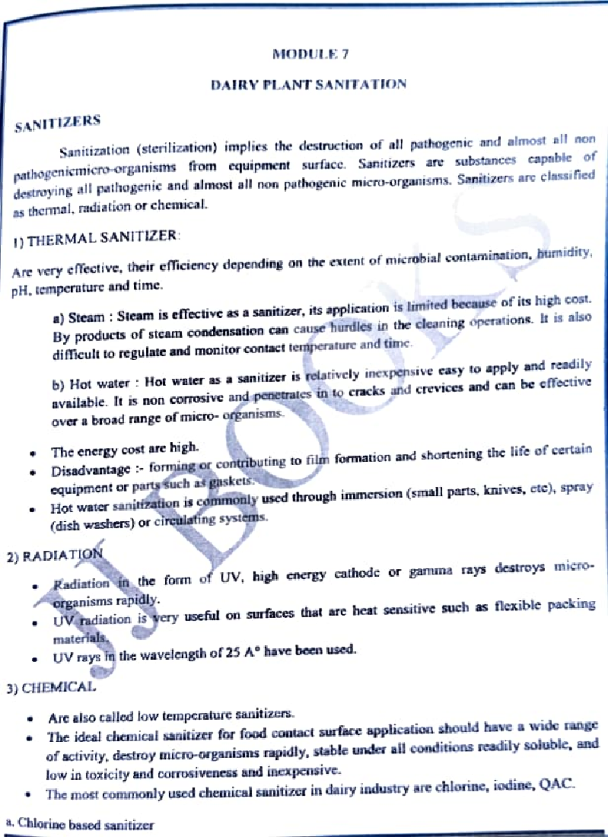 Dairy plant sanitation - MODULE DAIRY PLANT SANITATION SANITIZERS ####### Sanitization - Studocu