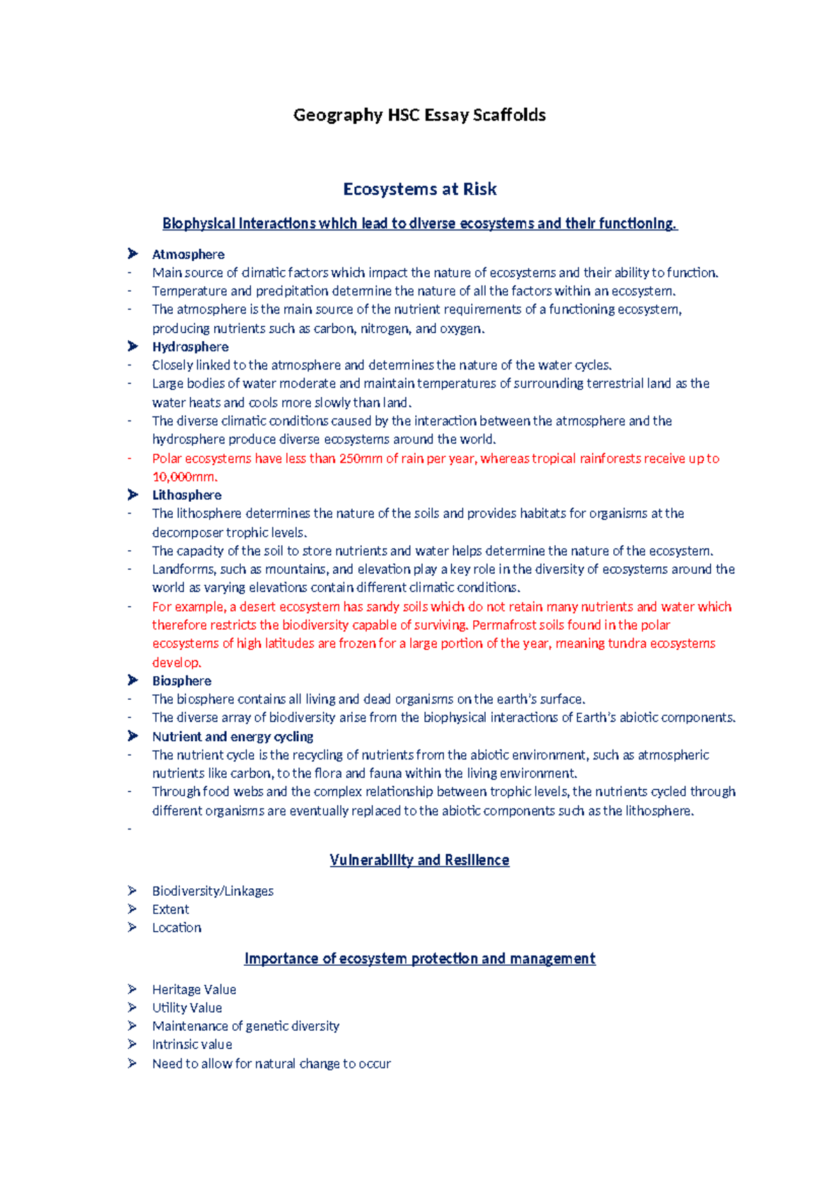 Geography Essay Scaffolds - Geography HSC Essay Scaffolds Ecosystems at ...
