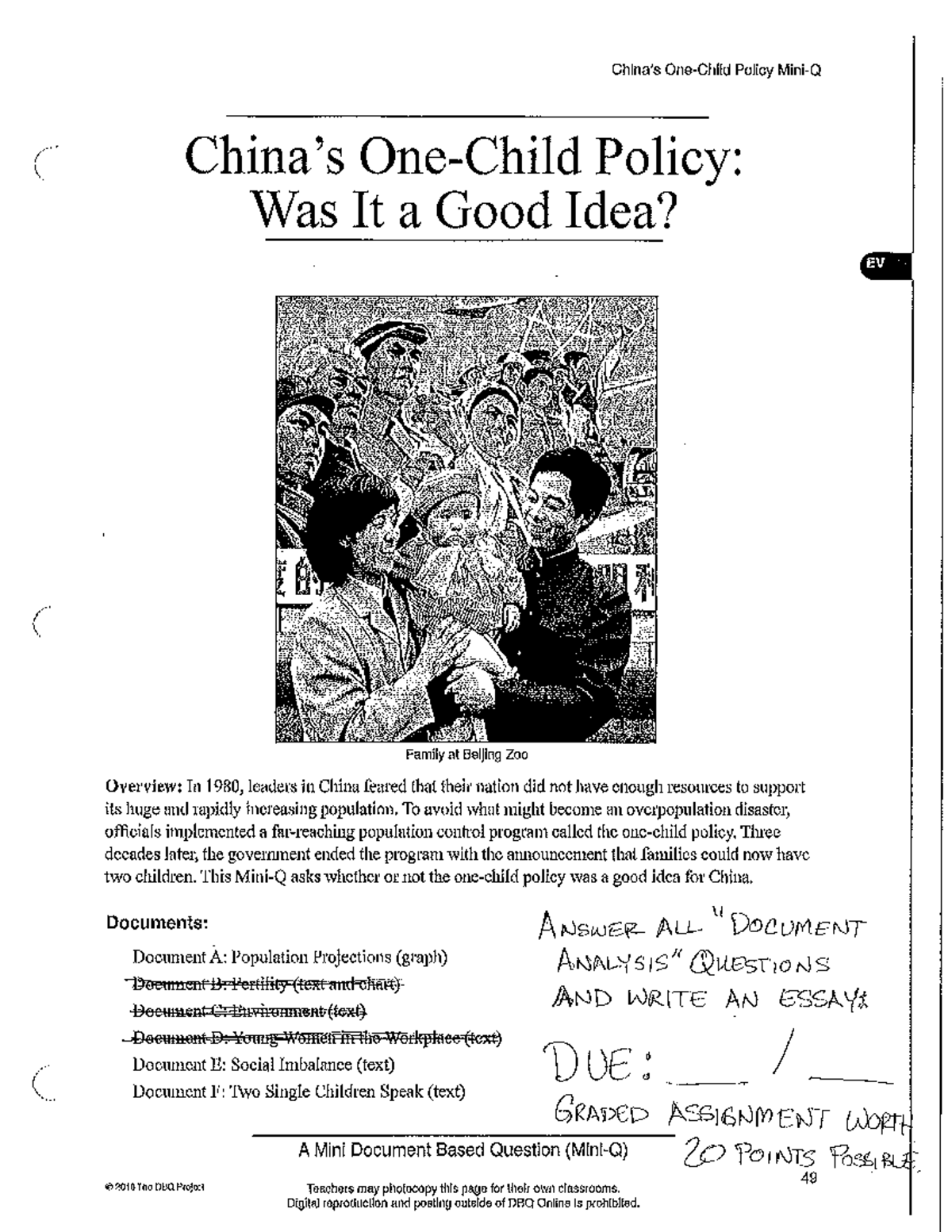 China One Child Policy Essay - Policy Policy: Was It a Good Idea? EV ...