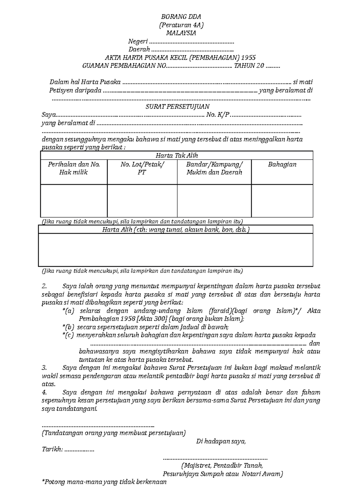 Borang Persetujuan - Bahasa Melayu Borang DDA - BORANG DDA (Peraturan ...