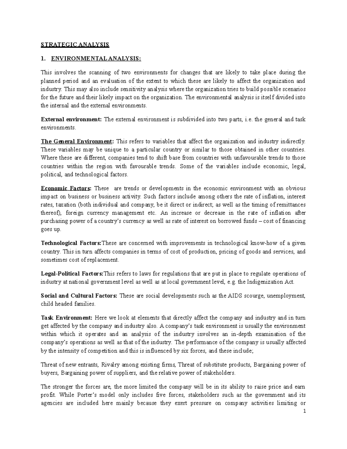 Strategic Analysis - STRATEGIC ANALYSIS 1. ENVIRONMENTAL ANALYSIS: This ...