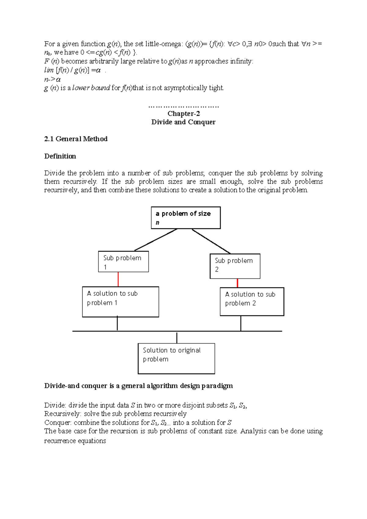 3. Chapter 2 - Divide and Conquer - For a given function g(n), the set ...