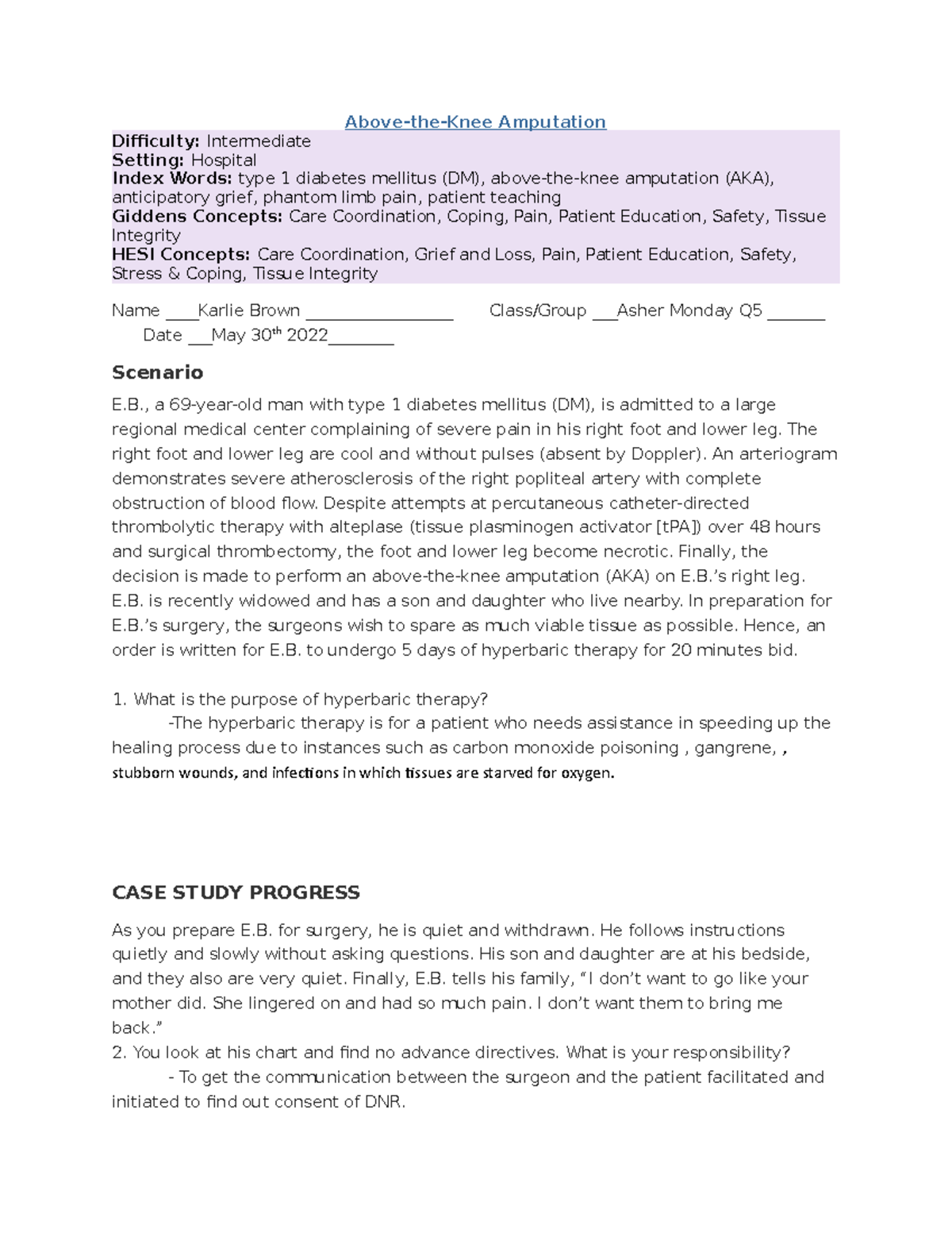Case Study Above The Knee Amputation Student Copy a - Above-the-Knee ...