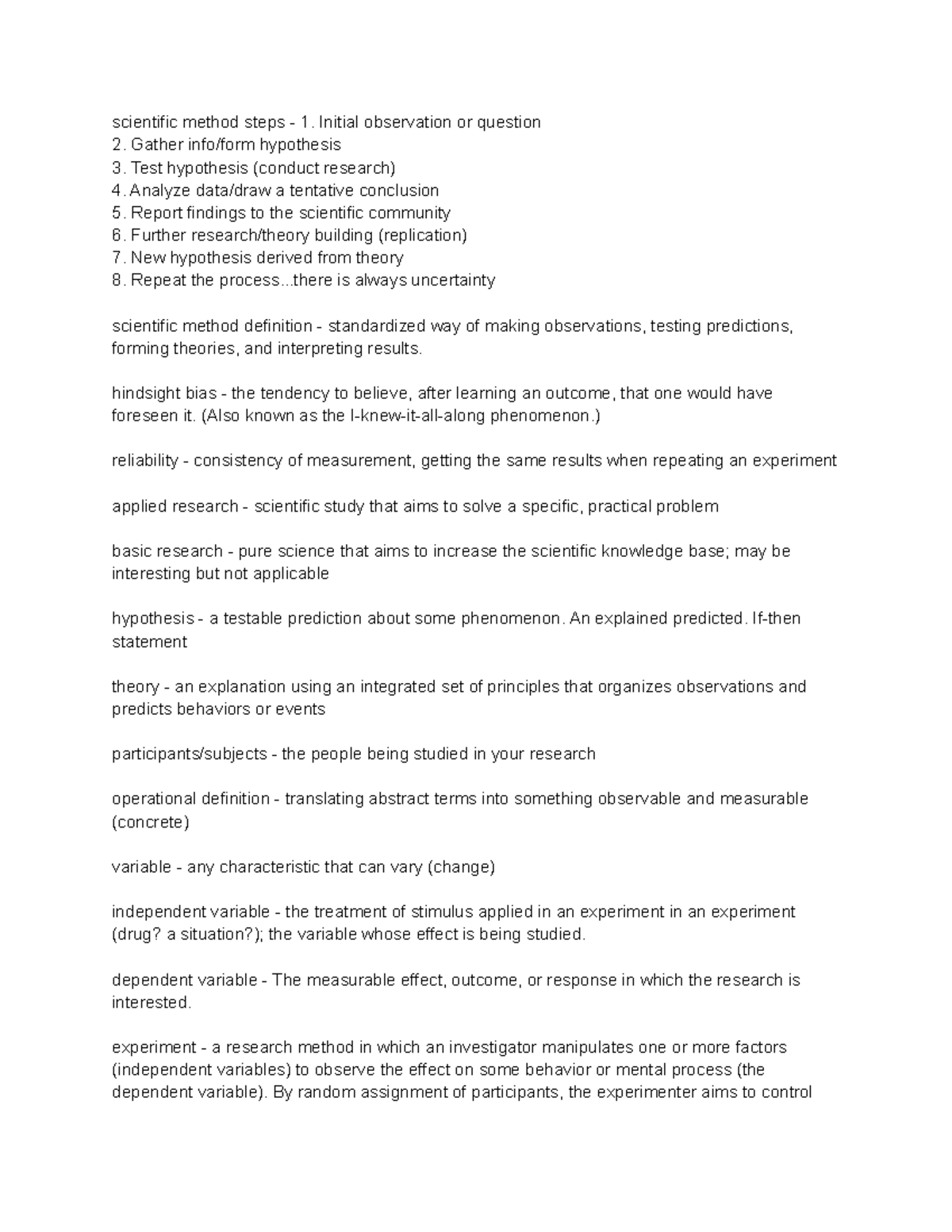 Psych Unit 2 Scientific Foundations of Psychology - scientific method ...