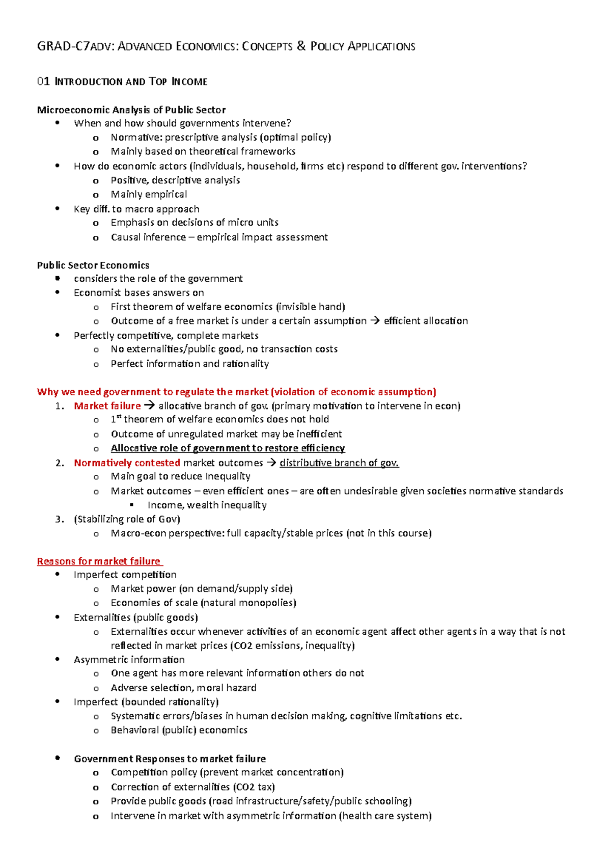 Notes Part 1 Advanced Economics - GRAD-C7ADV: ADVANCED ECONOMICS ...