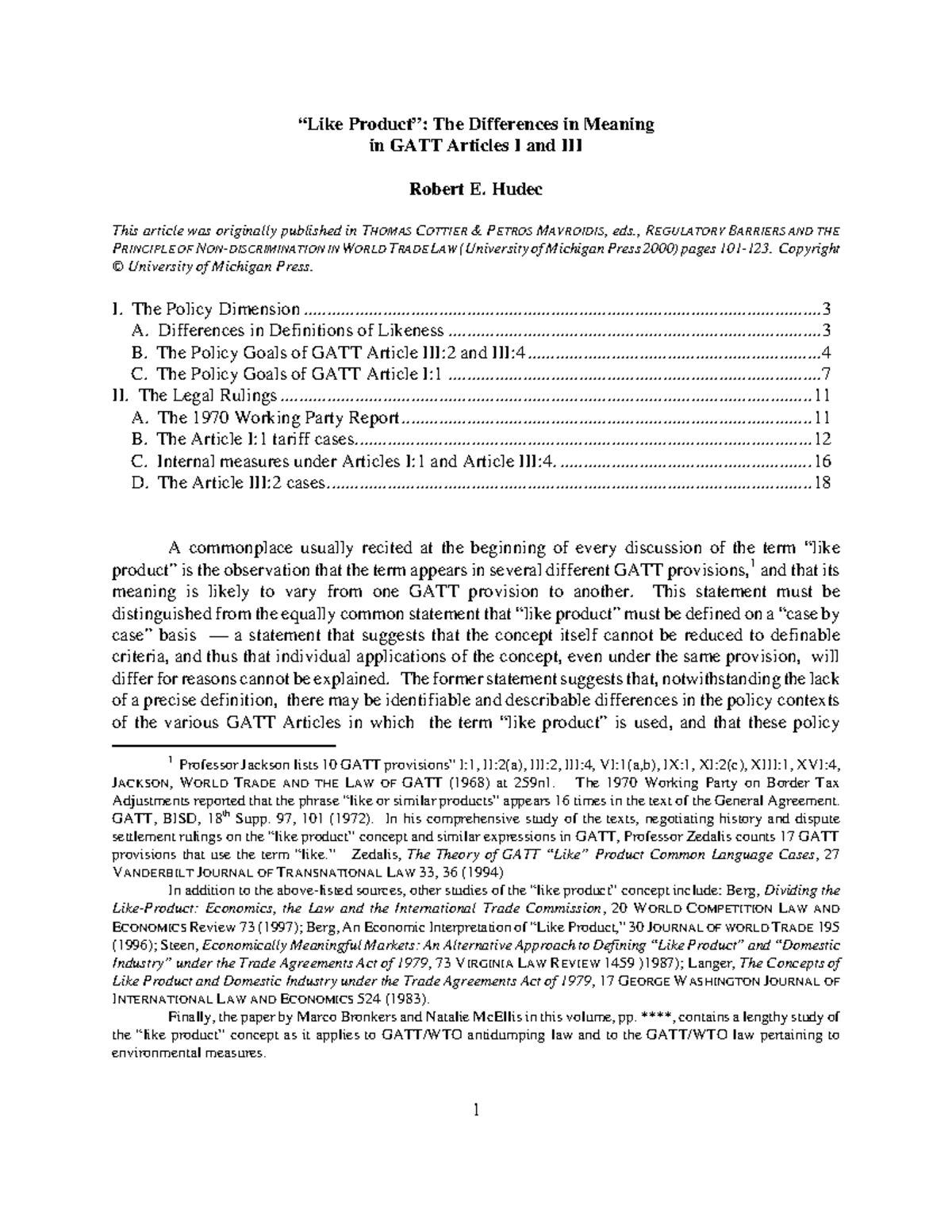 Text 17 robert Hudec complete version - “Like Product”: The Differences ...