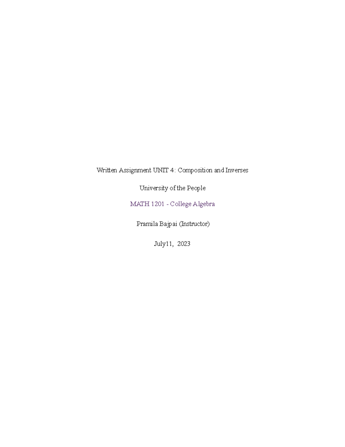 Unit 4 assignments - Written Assignment UNIT 4: Composition and ...