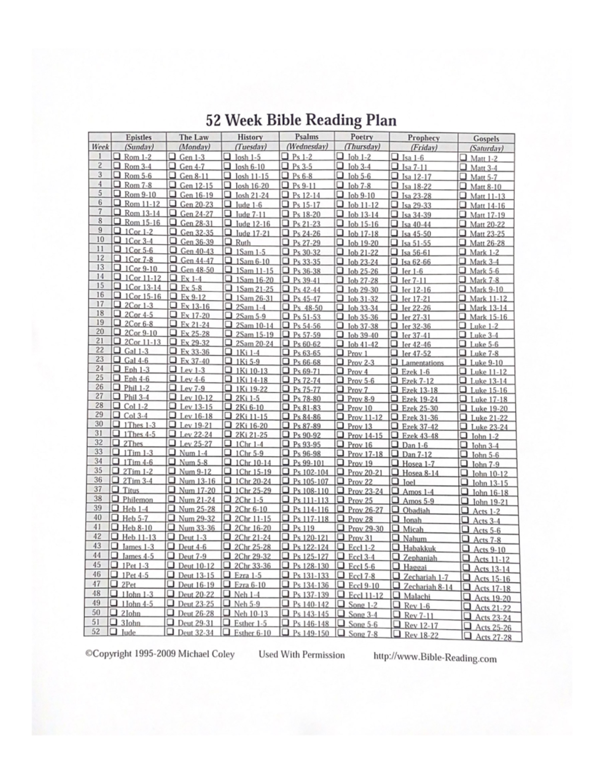 52 Week Bible Reading Plan - BIBL 105 - Studocu