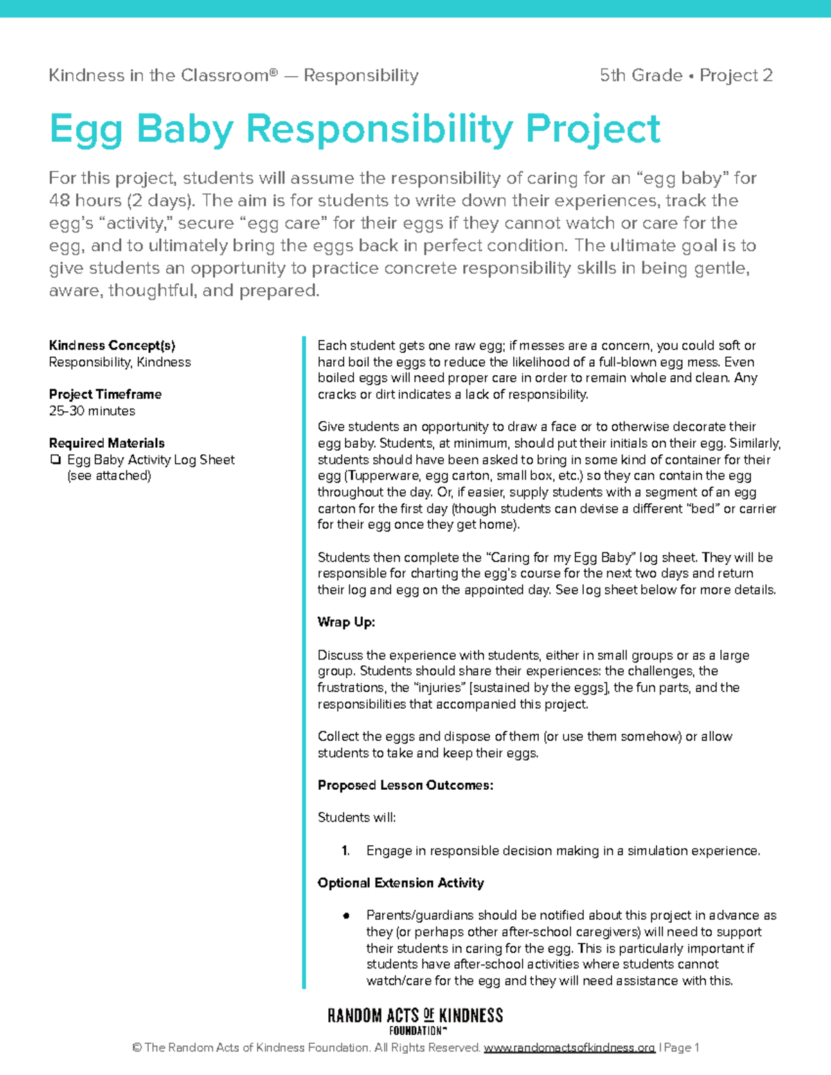 Grade 5 Responsibility Project 2 Egg Baby Responsibility Project ...