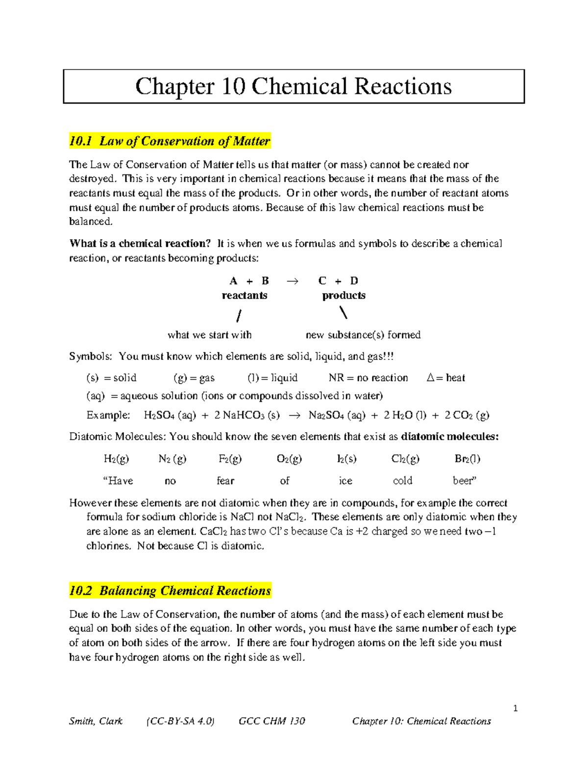 Ch 10 OER - sfd - 1 Chapter 10 Chemical Reactions 10 .1 Law of ...