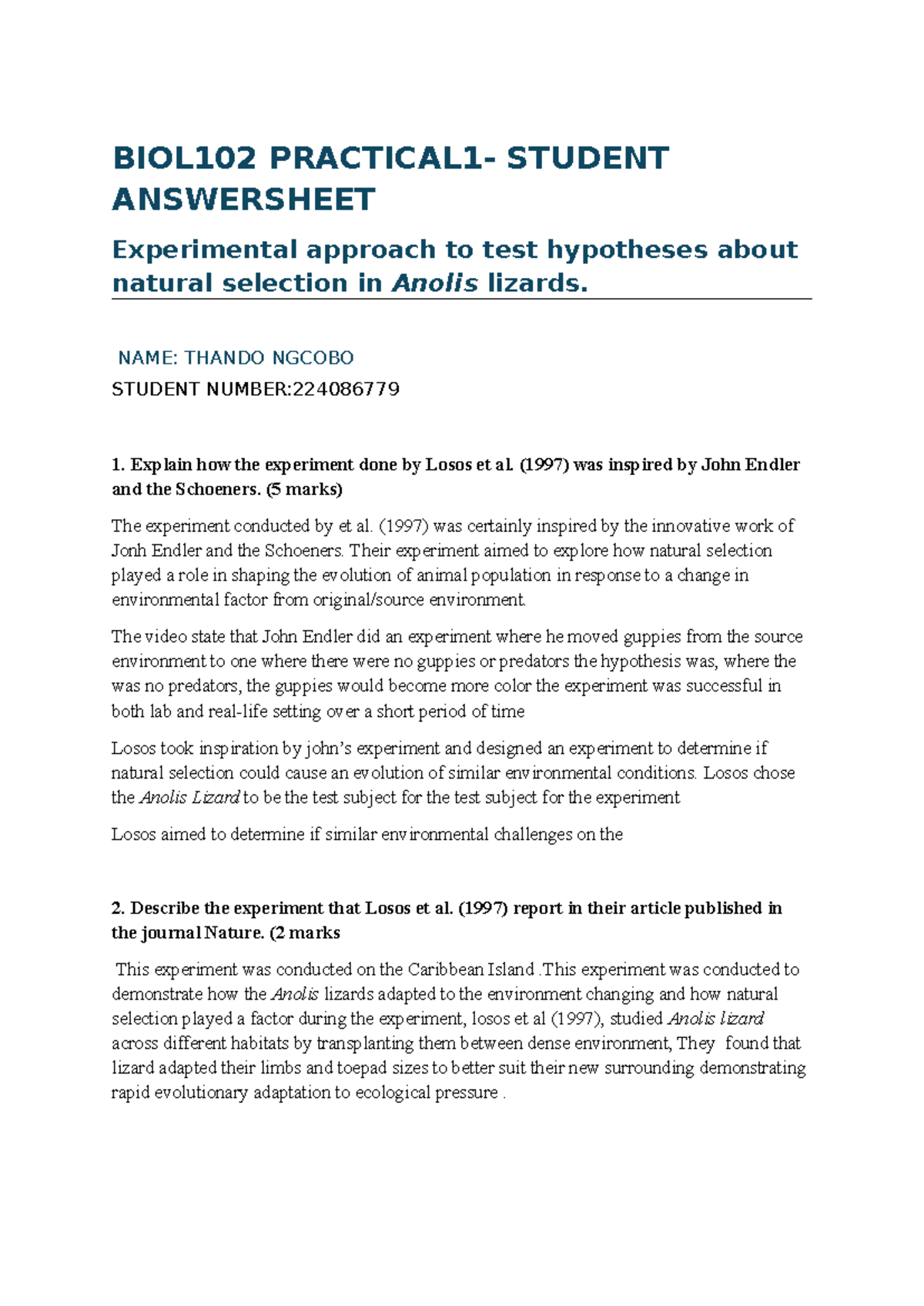 224.. biol 102 thando - THIS IS PRACTICAL 1 OF BIO 102 - BIOL102 ...
