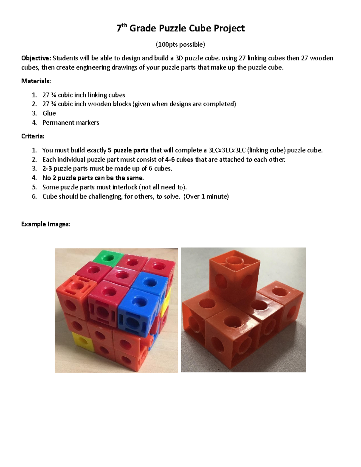 7th Grade Puzzle Cube Project - ####### 7 th ####### Grade Puzzle Cube ...