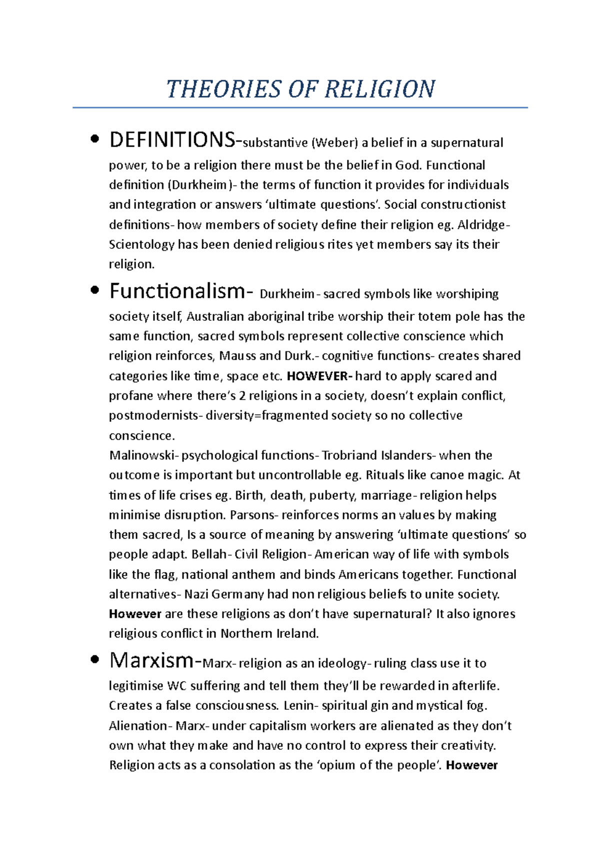 Theories OF Religion - THEORIES OF RELIGION DEFINITIONS-substantive ...