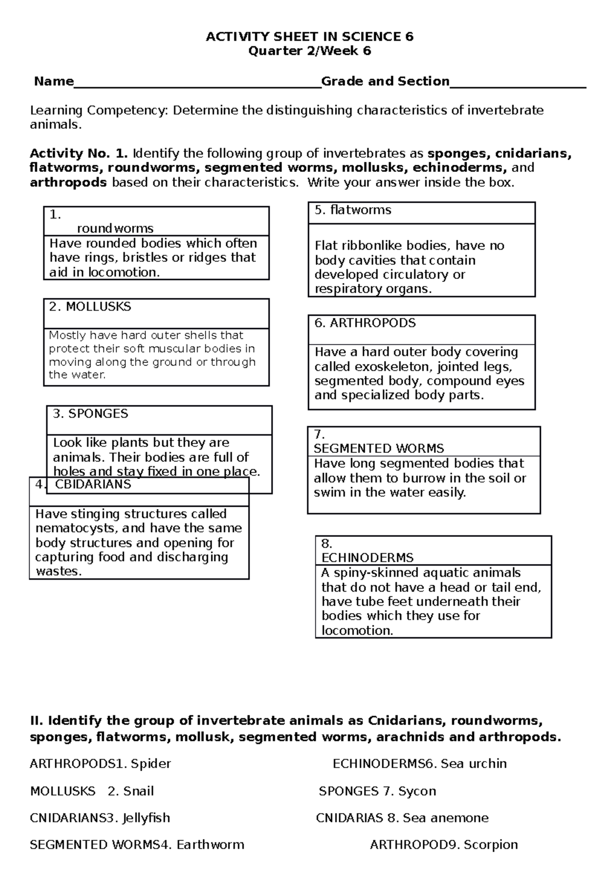 Answer KEY Worksheet Number 6 2ND Quarter - ACTIVITY SHEET IN SCIENCE 6 ...