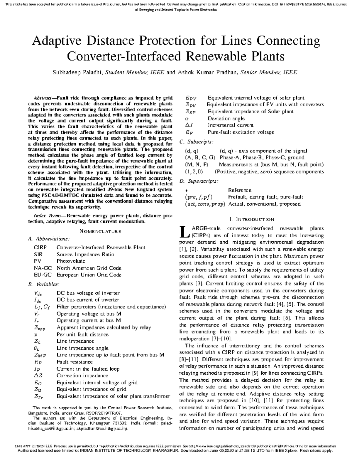Adaptive Distance Protection for Lines Connecting detailed - 2168-6777 ...