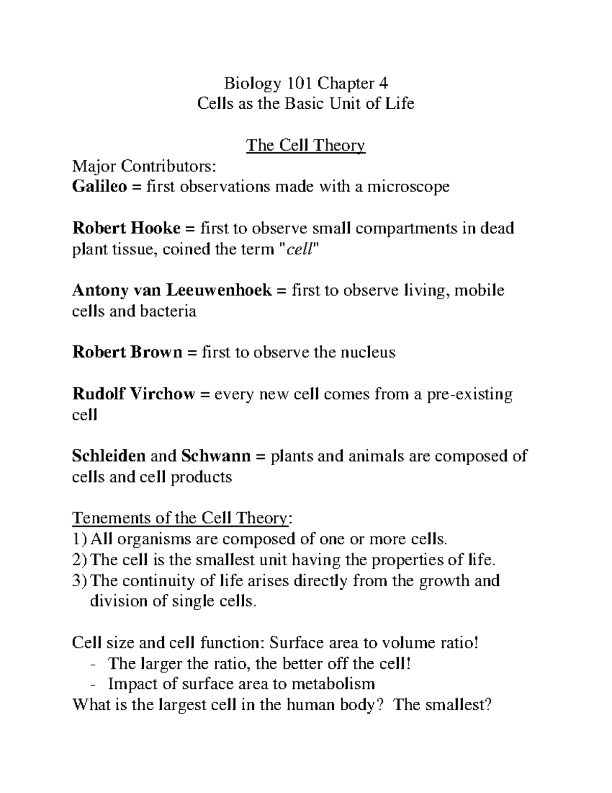 Biology 101 Section 4 Cells as the Basic Unit of Life - Biology 101 ...