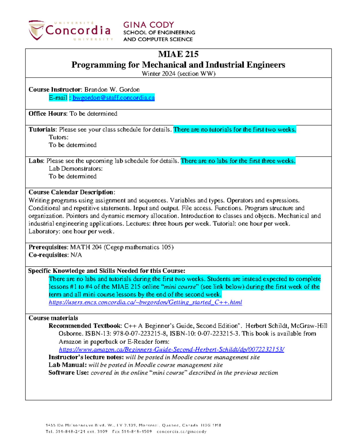 MIAE 215 outline winter 2024 section WW - MIAE 215 Programming for Mechanical and Industrial ...