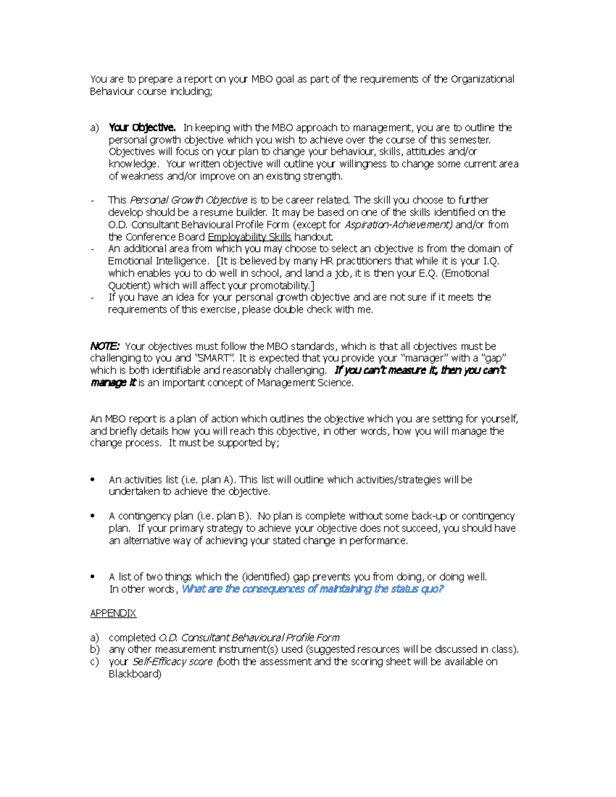 MBO memo (pg - Mbo assignment - You are to prepare a report on your MBO goal as part of the ...