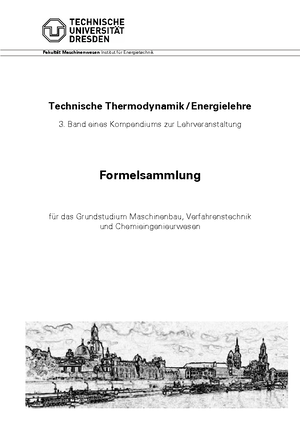 Thermodynamik 1 Formelsammlung - Formelsammlung Thermodynamik - Studocu