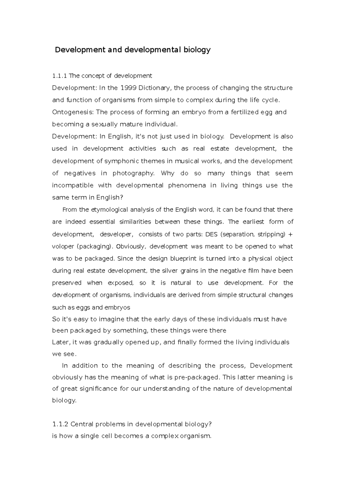 BI234Development and developmental biology - 1 The concept of ...