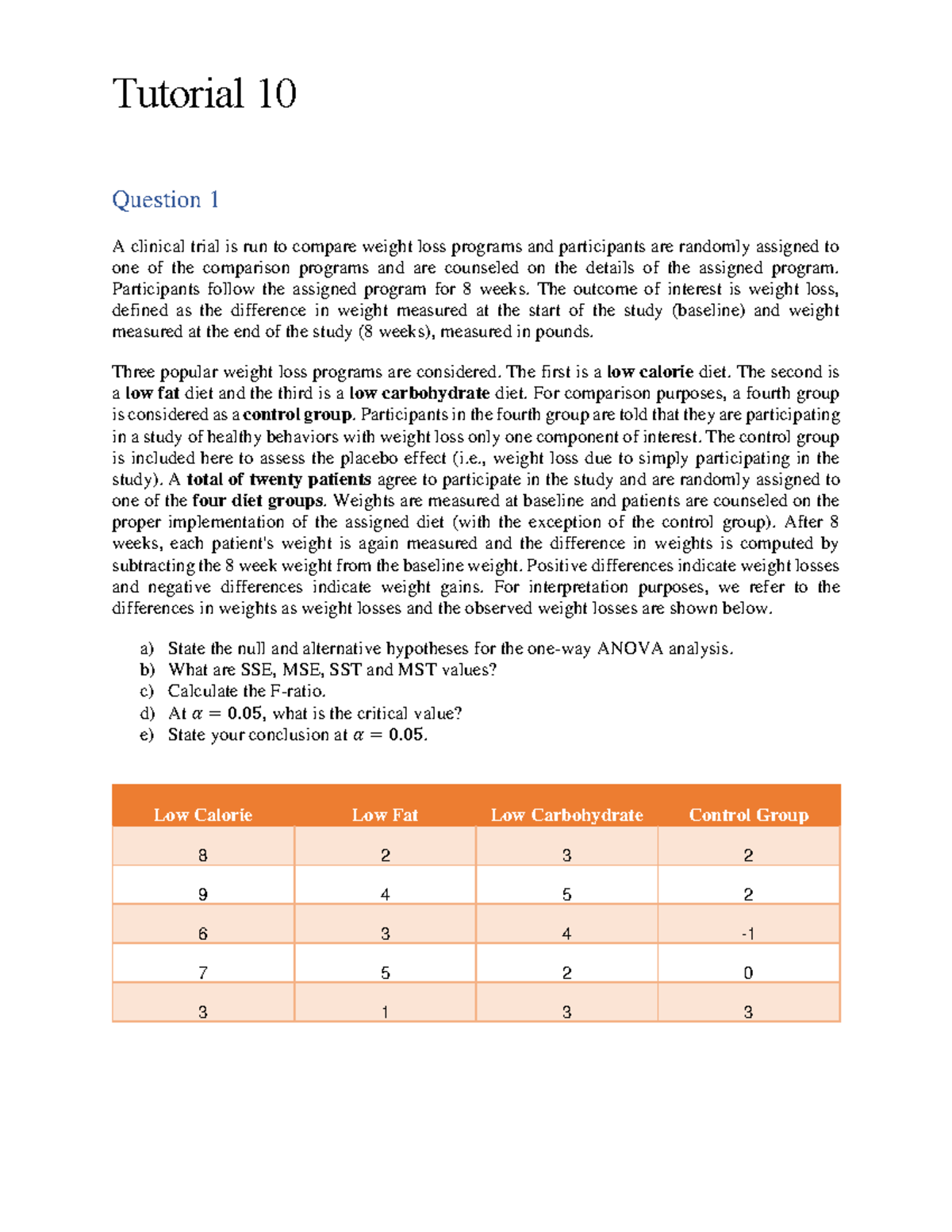 Tutorial 10 (with Answers) - Tutorial 10 Question 1 A clinical trial is ...