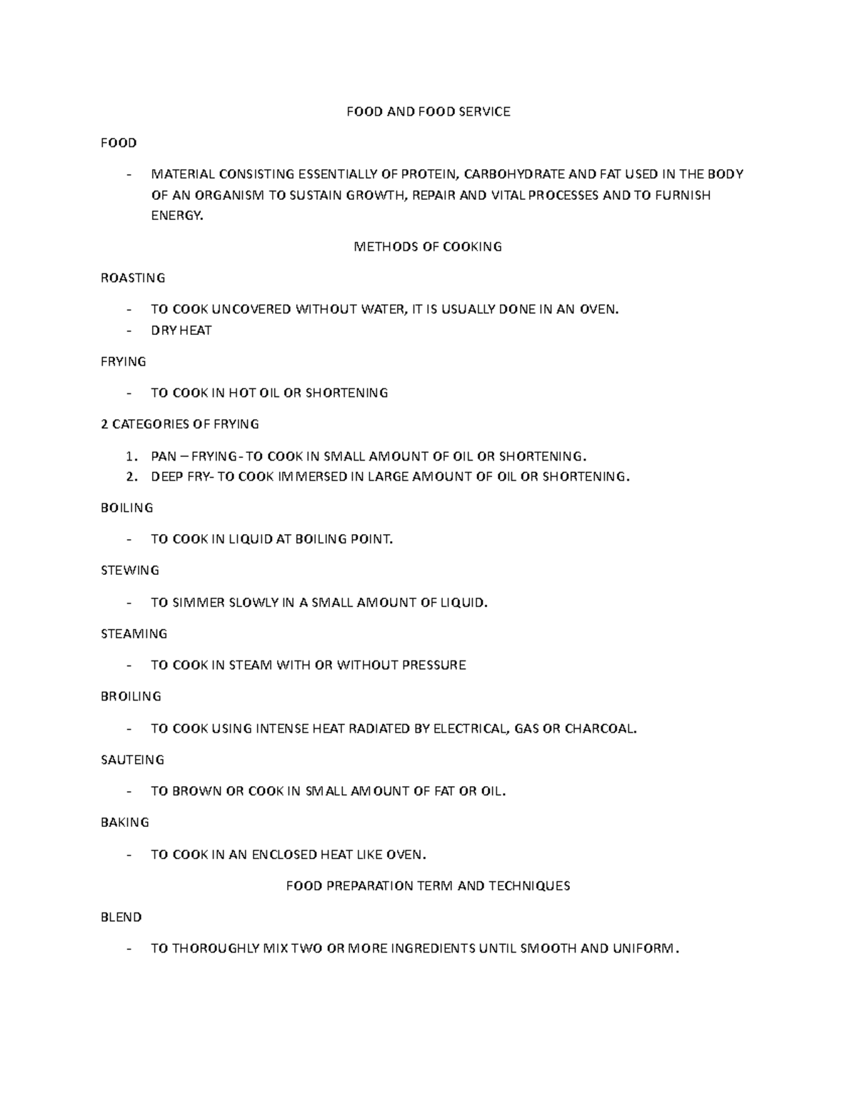 TLE - for study - FOOD AND FOOD SERVICE FOOD - MATERIAL CONSISTING ...