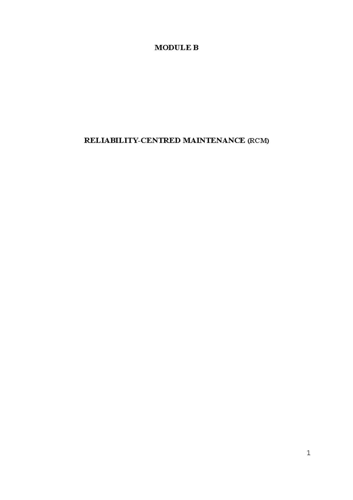 Reliability Centred Maintenance Module B - MODULE B RELIABILITY-CENTRED ...