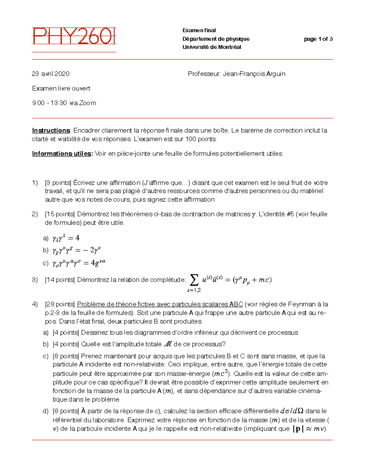 Phy 2601 final 2019-2020 - PHY Examen final Département de physique page 1 of 3 Université de ...