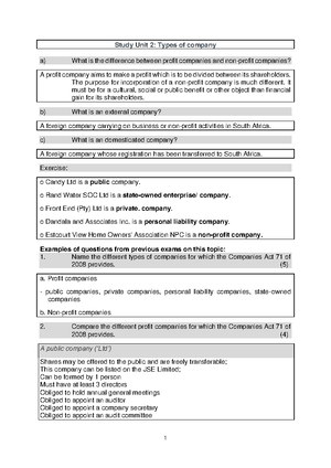 Study unit 4 - Notes - Pre-incorporation contracts 1. How is ‘pre ...
