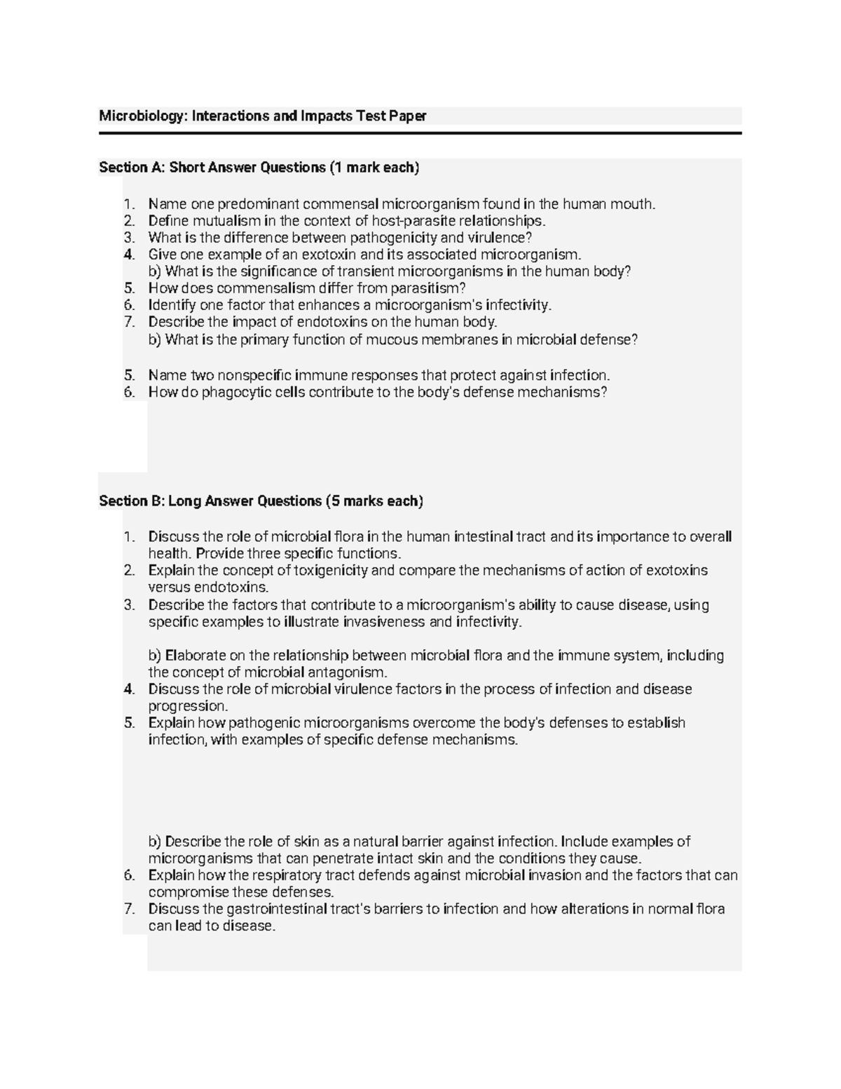 Pathogenicity Test paper - Microbiology: Interactions and Impacts Test ...